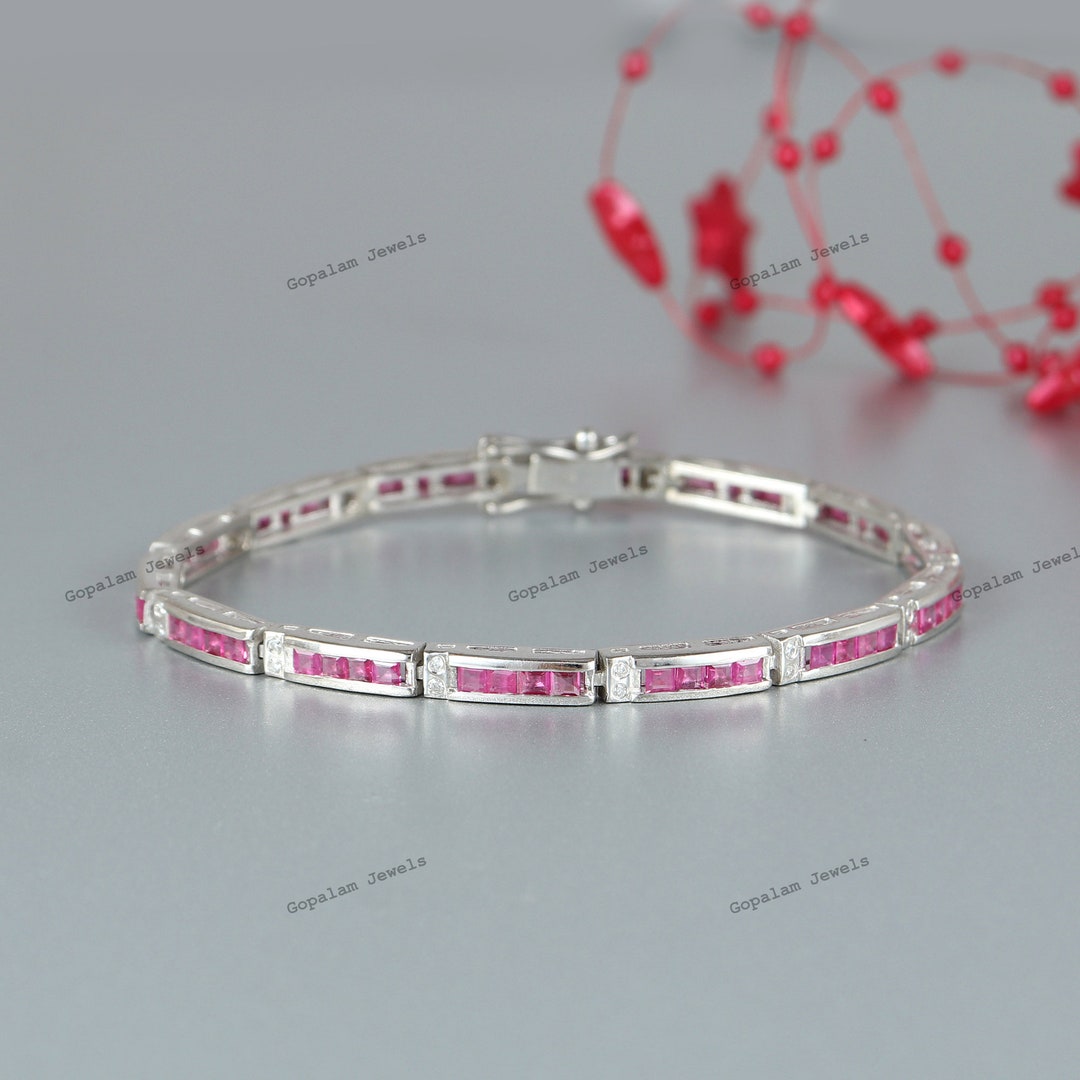 Natural Ruby Square Cut Gemstone Tennis Bracelet 925 Sterling - Etsy
