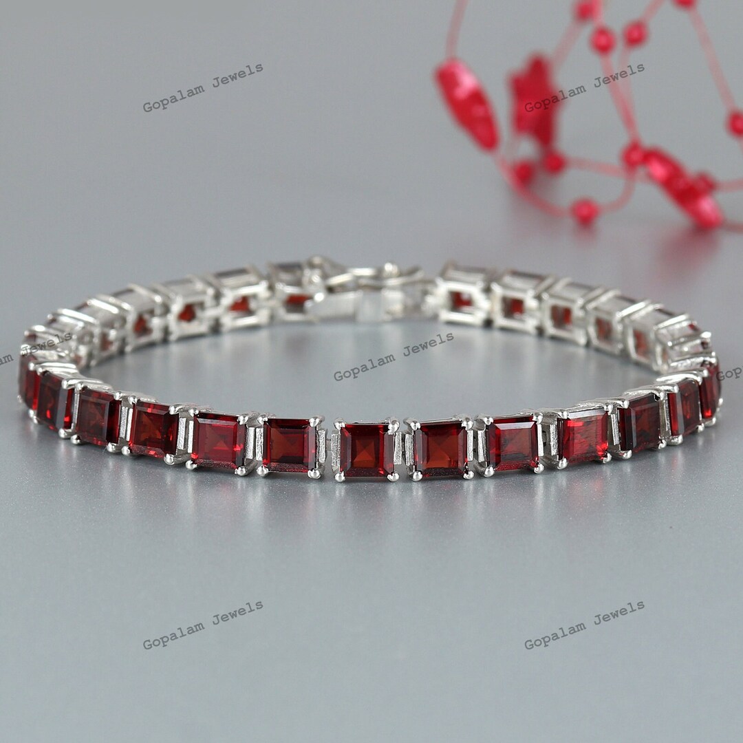 Natural Garnet 925 Sterling Silver Bracelet, Garnet Tennis Bracelet ...