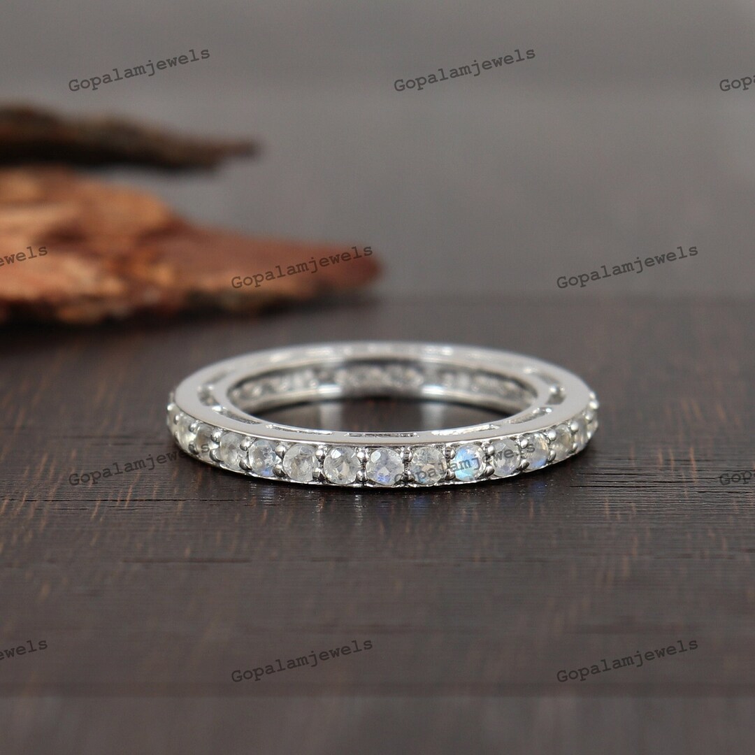 Natural Rainbow Moonstone Eternity Band 925 Sterling Silver Ring ...