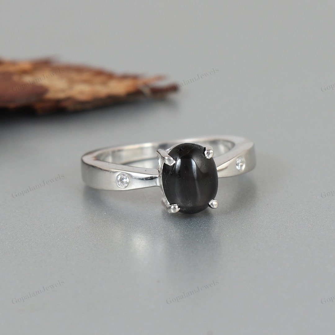 Natural Black Star Ring-925 Sterling Silver-engagement Ring-black Star ...