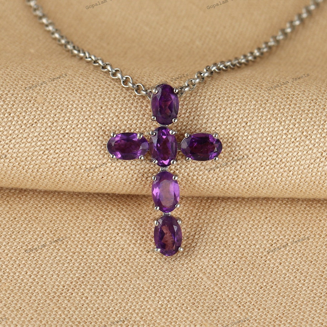 Amethyst Cross Pendant: 925 Sterling Silver Holy Cross Christmas Gift ...