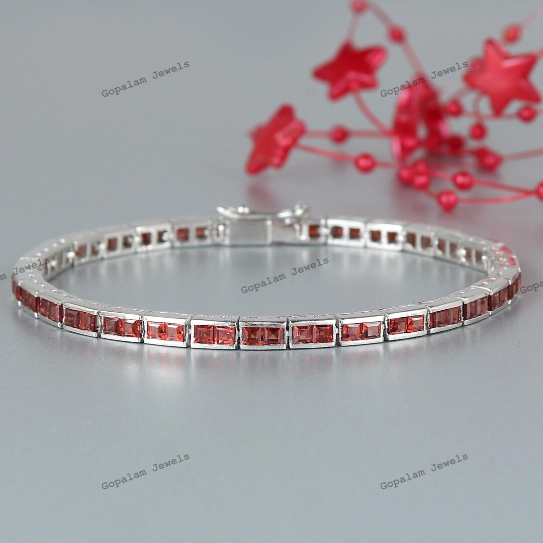 Natural Garnet Tennis Bracelet-925 Sterling Silver Garnet Bracelet ...