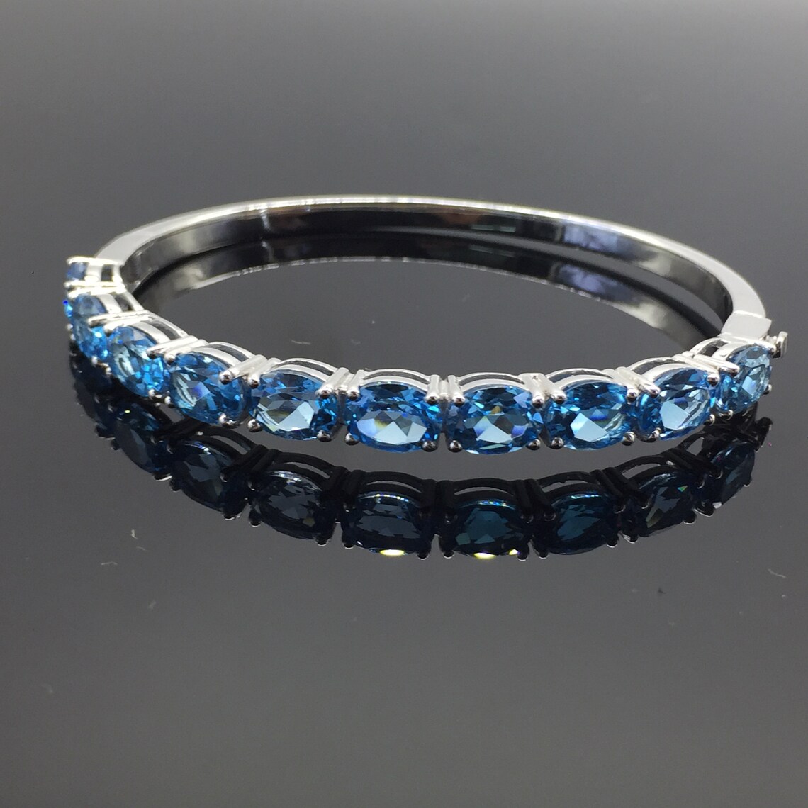 Natural Swiss Blue Topaz Bangle/Tennis Bracelet/925 Solid | Etsy