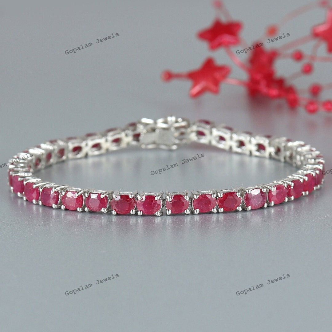 Ruby Bracelet, Ruby Round Tennis Bracelet in 925 Sterling Silver, July ...
