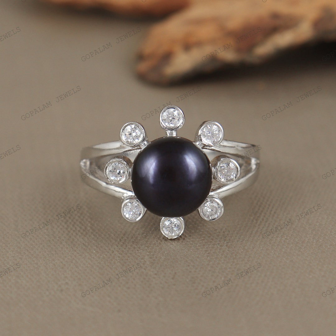 Natural Fresh Water Pearl Ring-925 Sterling Silver Ring-black Pearl ...