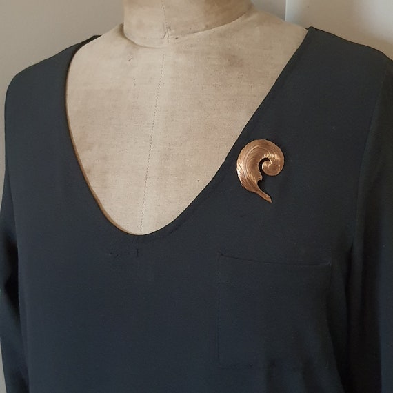 Broche ancienne plume d'autruche plaqué or - Gem