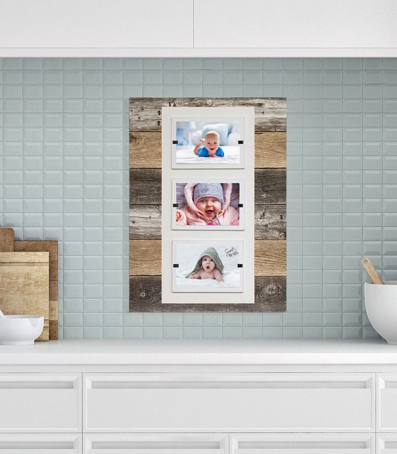 Rustic Traditional Reclaimed Wood Triple 4 X 6 Picture Frame Home Decor ...