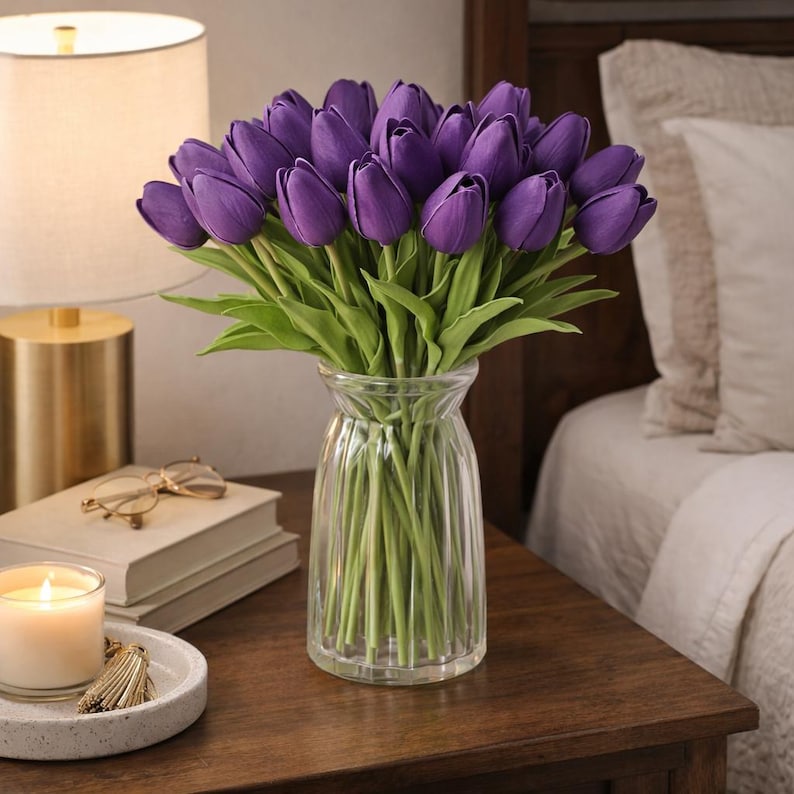Real Touch Tulip Flowers, Set of 10 Stems, Lifelike Faux Tulips for ...