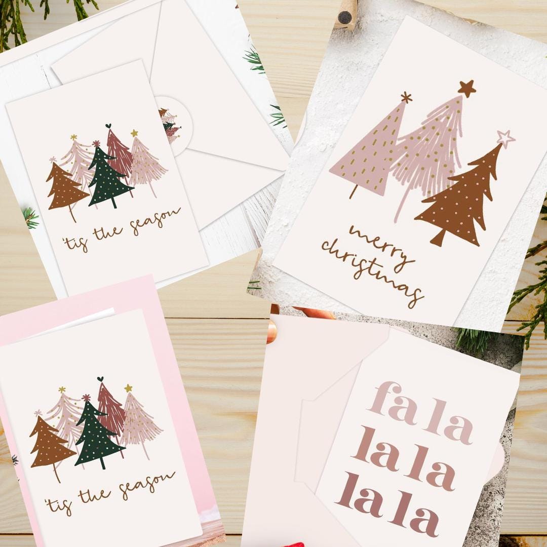 Pink Christmas Cards Preppy Christmas Cards Blank Christmas Note Cards ...
