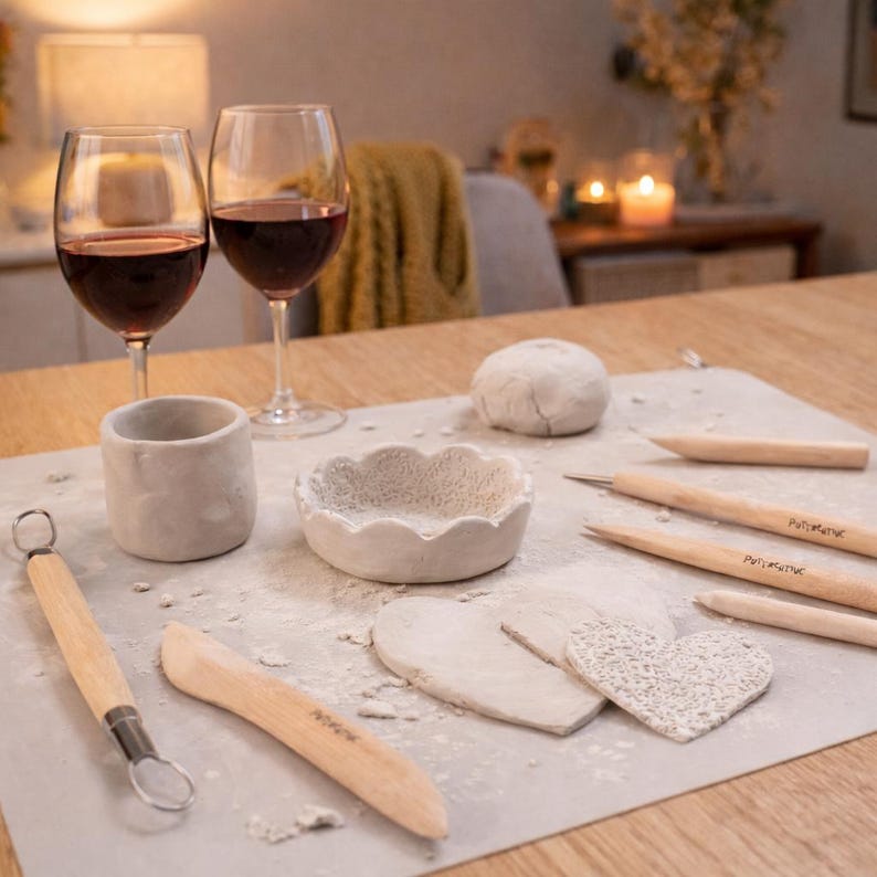 Pottery Kit for Two Air Dry Clay DIY Craft Set Couples Date Night ...