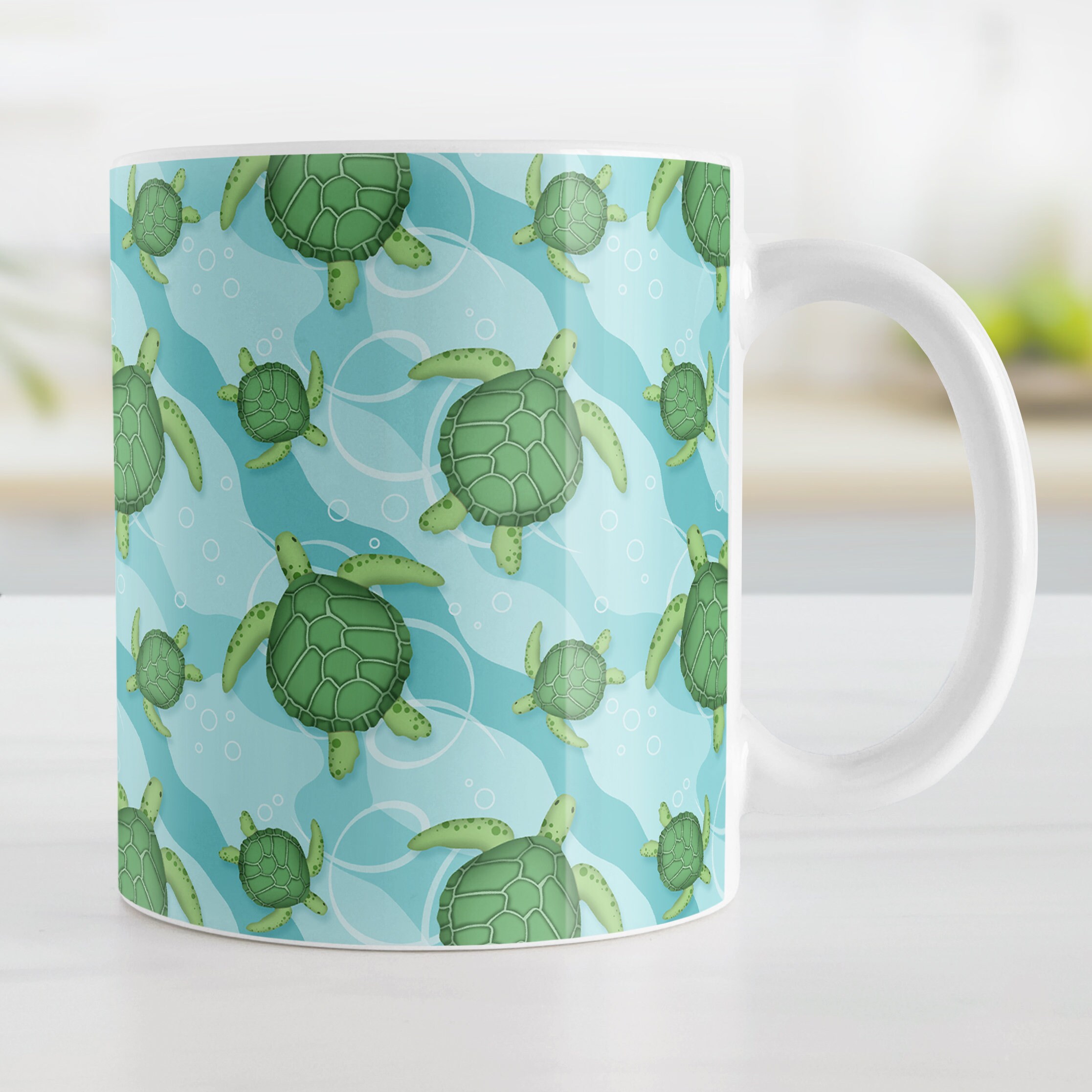 Sea Turtle Mug Aquatic Green Blue Sea Turtle Pattern Under - Etsy