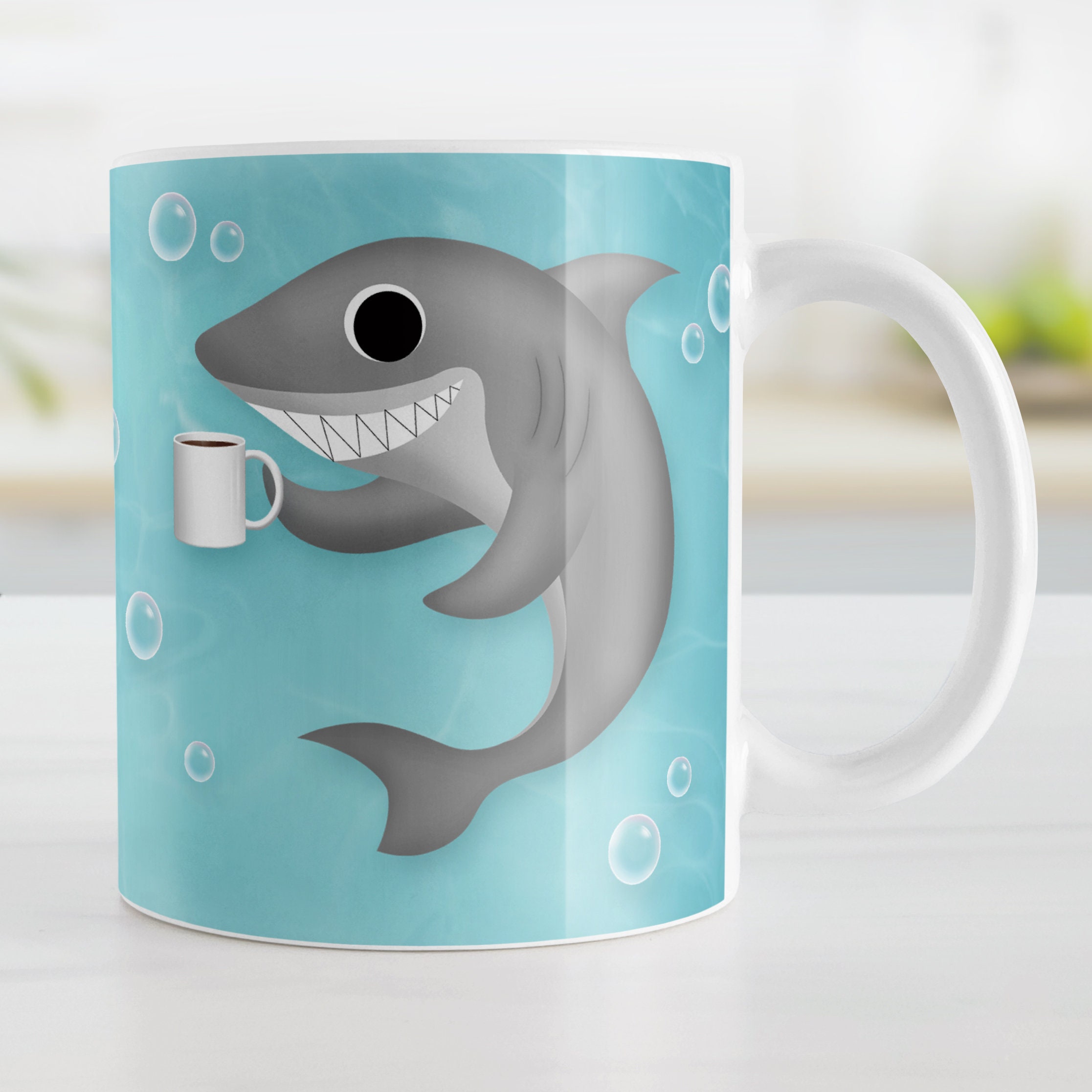 Cute Shark Mug Coffee Shark Underwater Bubbles Under the Sea | Etsy