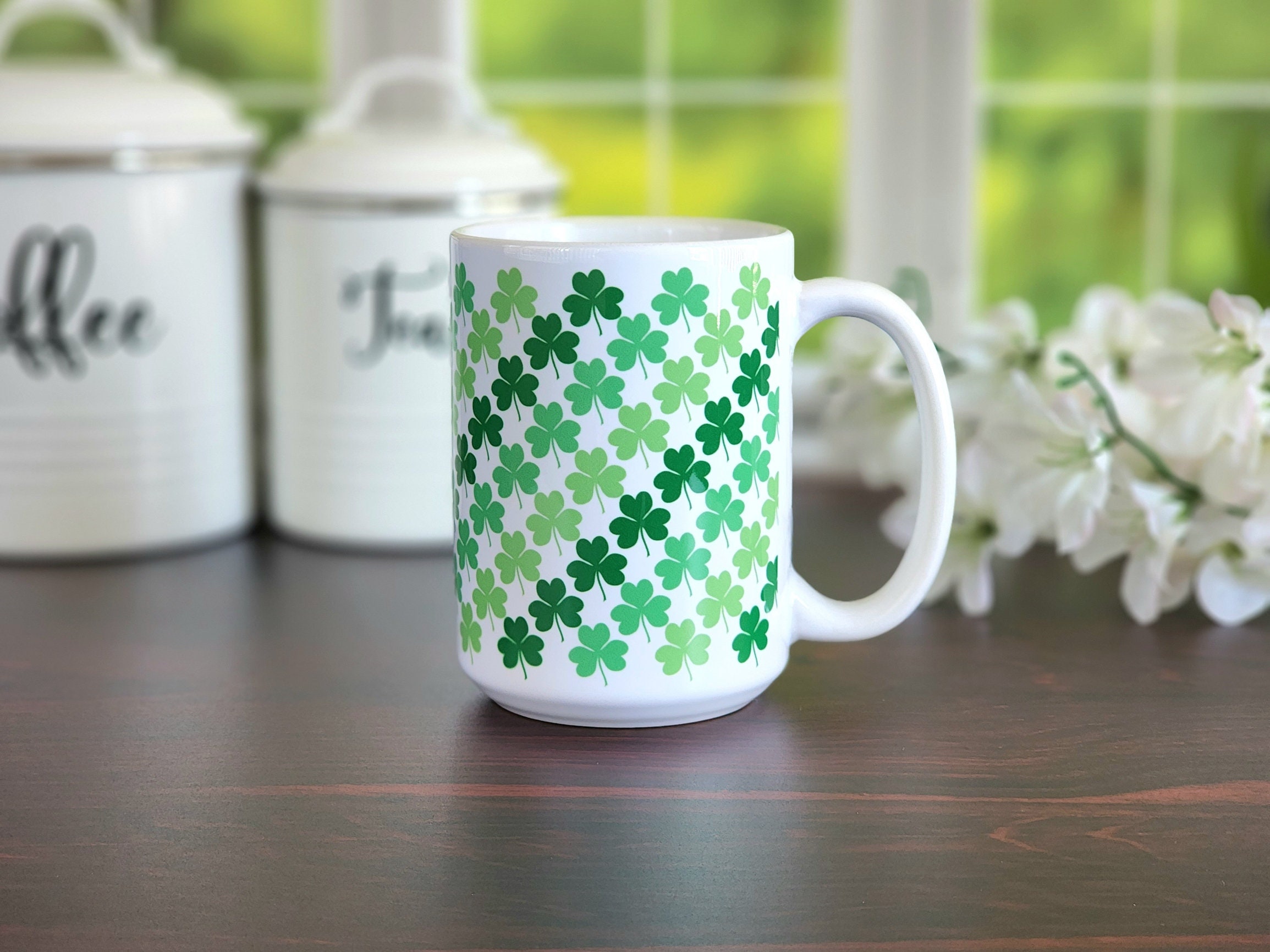 Green Clovers Mug Cute Pattern With Shamrocks St | Etsy