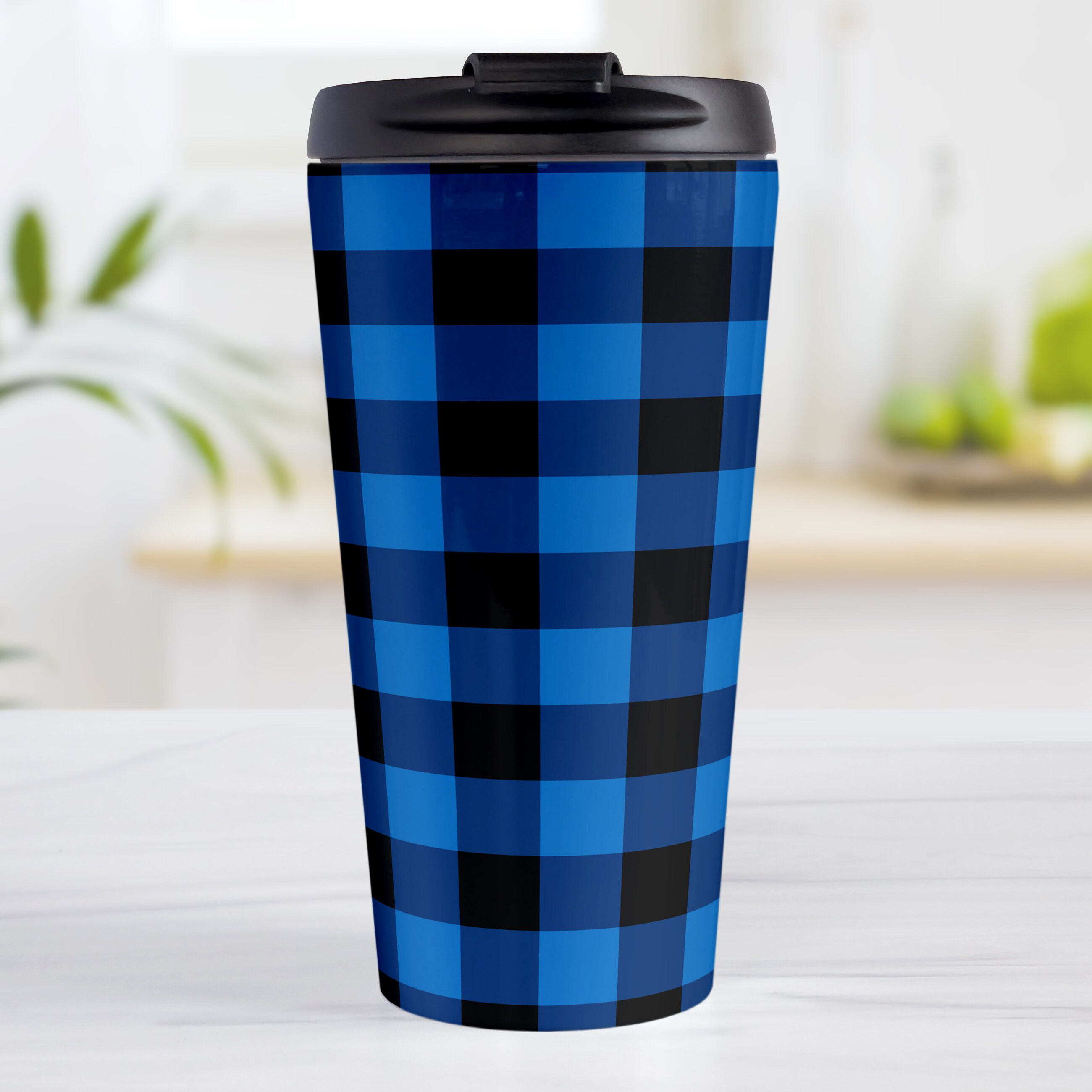 Blue Buffalo Plaid Travel Mug Rustic Blue and Black Check - Etsy