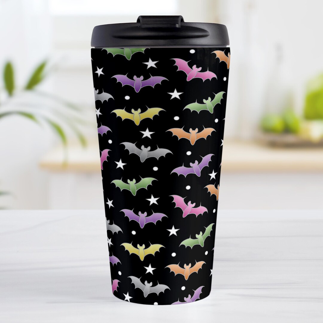 Colorful Bats Travel Mug, Whimsical Spooky Halloween Bat Lovers Gift ...