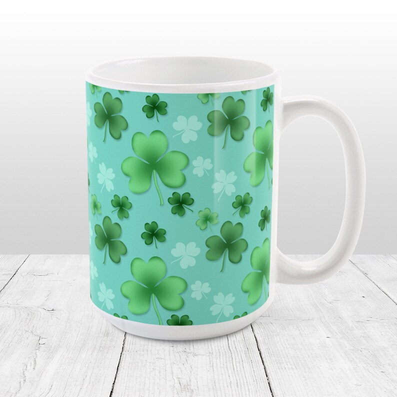 Lucky Clover Mug Green Teal Shamrock Pattern St - Etsy