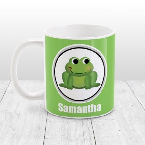 Personalized Green Frog Mug, Cute Frog Over Green 11oz or 15oz Ceramic ...