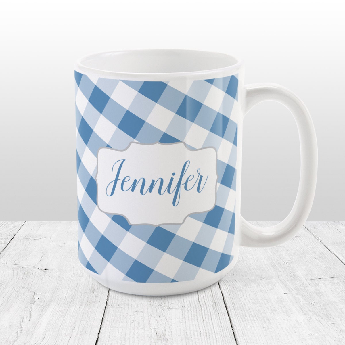 Personalized Gingham Mug Blue Check Pattern Country Kitchen - Etsy