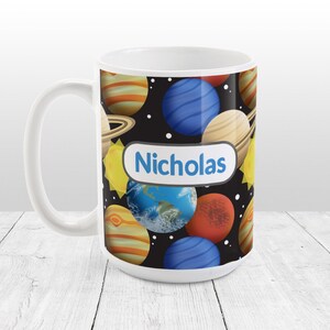 Personalized Space Planets Mug, Pattern With Planets Sun and Stars Over ...