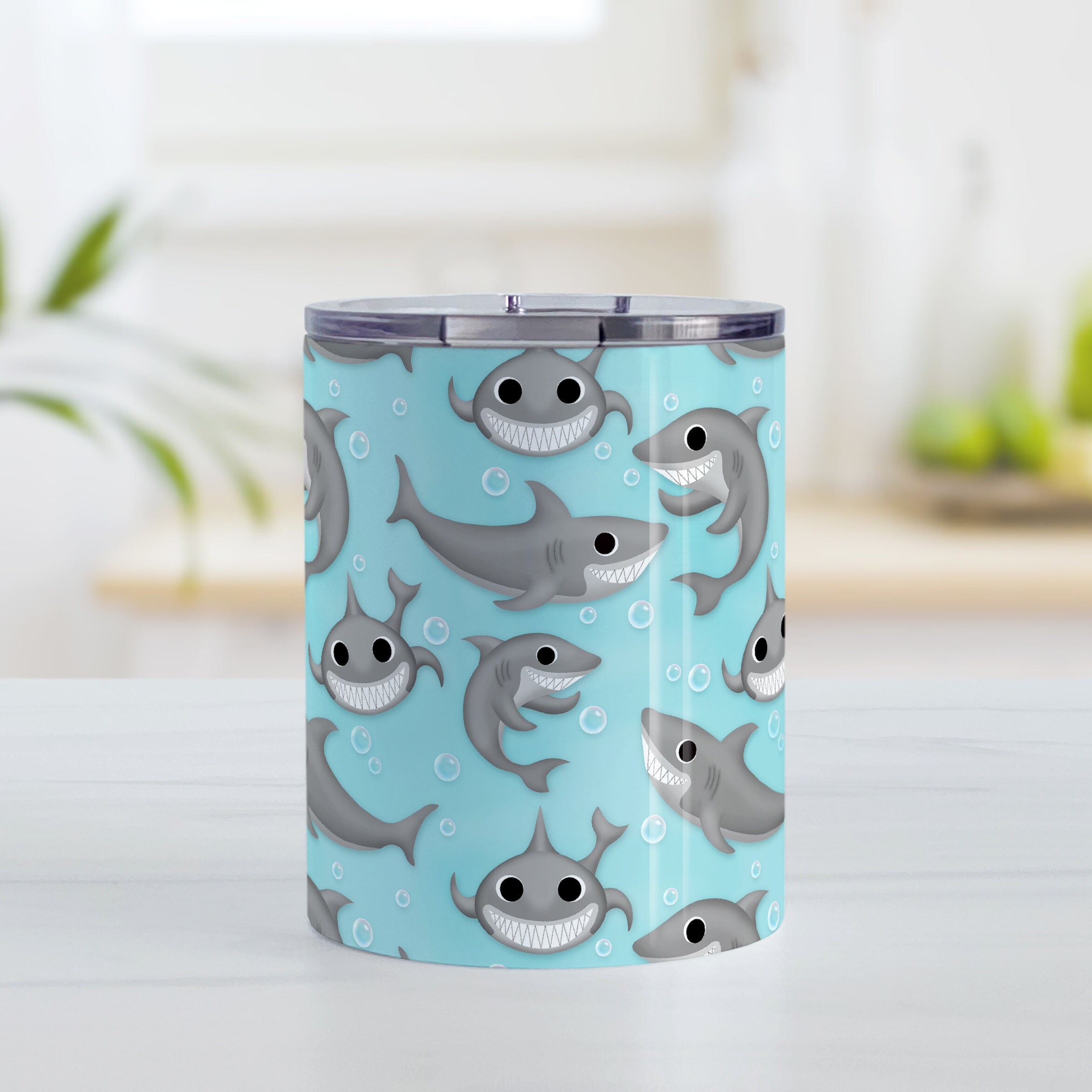 Shark Tumbler Cup, Cute Shark Pattern Underwater Bubbles, Insulated ...