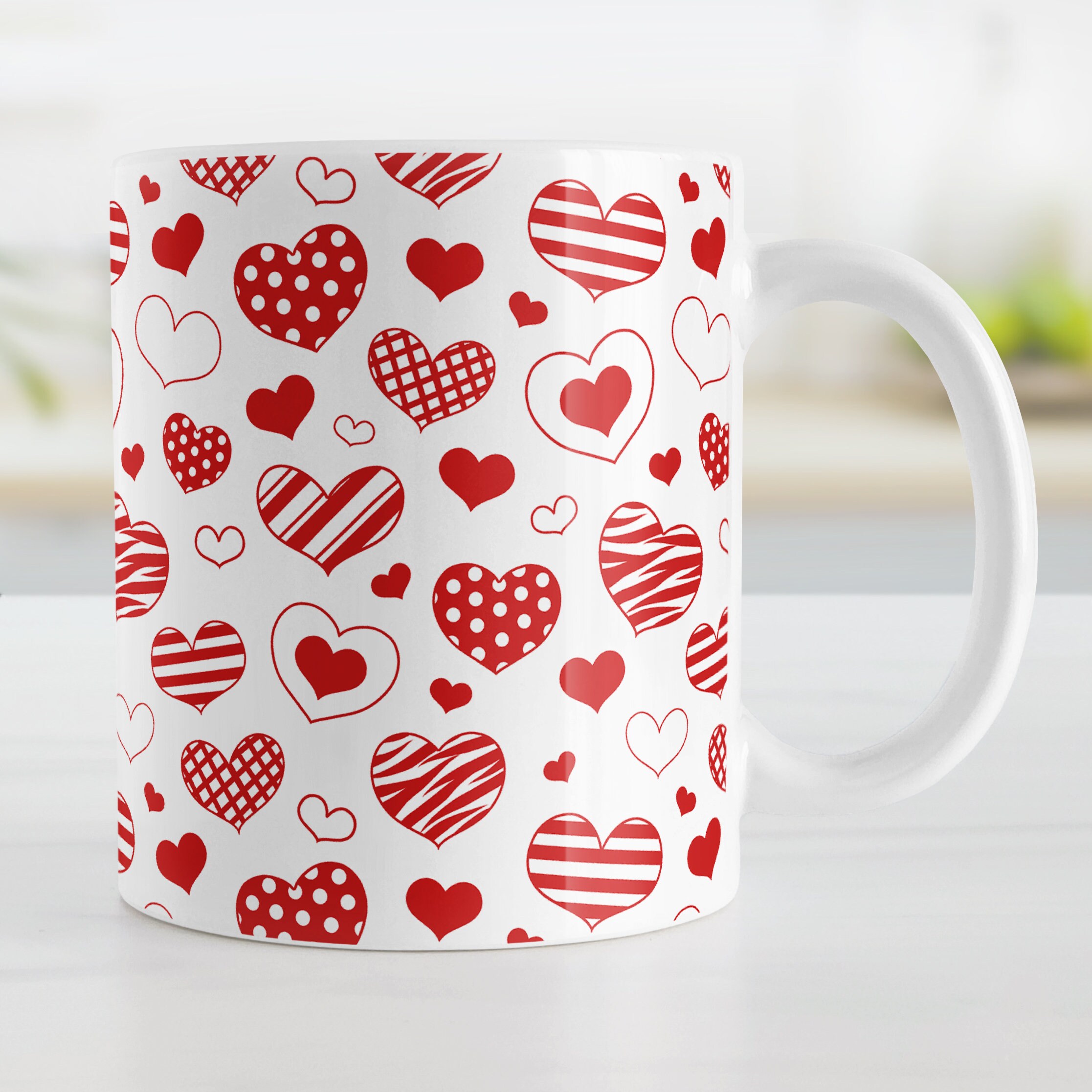 Red Heart Doodles Mug, Cute Hearts Drawing, Valentine's Day, Love Gift ...