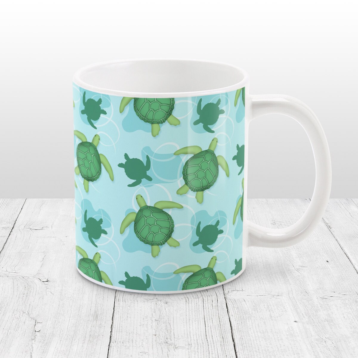 Sea Turtle Mug aquatic green blue sea turtle pattern under | Etsy