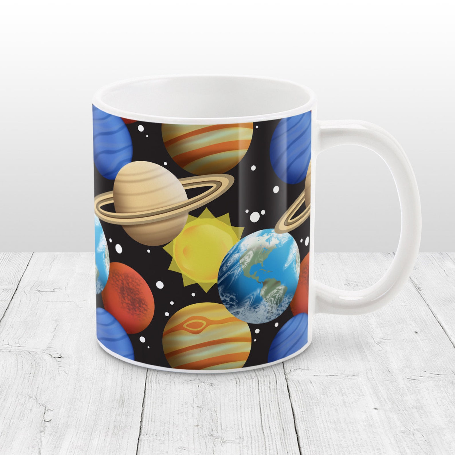 Space Planets Mug pattern with planets sun and stars over | Etsy