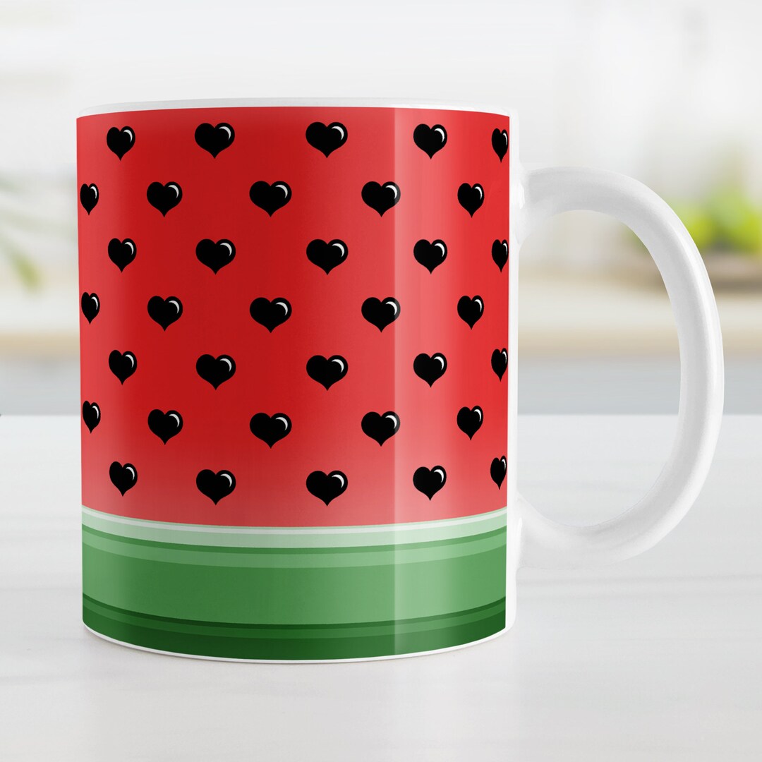 Watermelon Mug, Unique Heart Seeds Design, Summer Fruit Ceramic Coffee ...