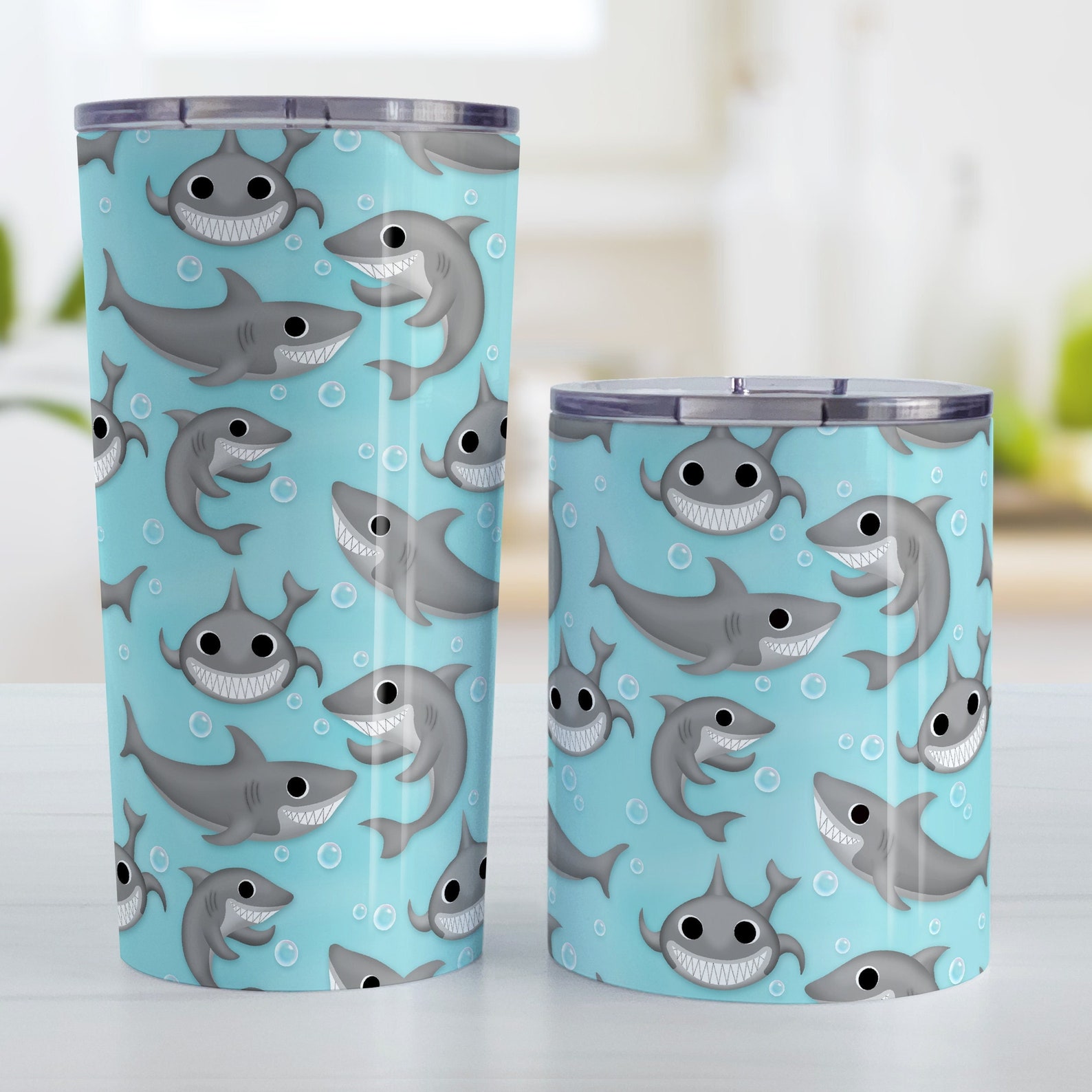 Shark Tumbler Cup, Cute Shark Pattern Underwater Bubbles, Insulated ...