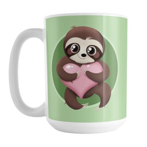 Cute Sloth Mug, Pink Heart Green 11oz or 15oz Ceramic Coffee Mug or Mug ...