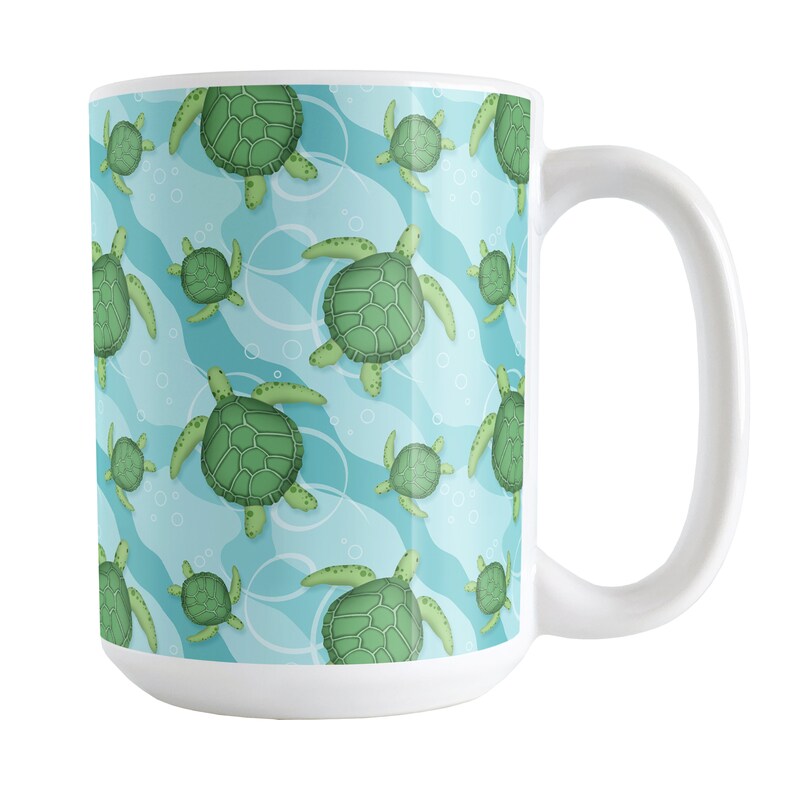 Sea Turtle Mug Aquatic Green Blue Sea Turtle Pattern Under - Etsy