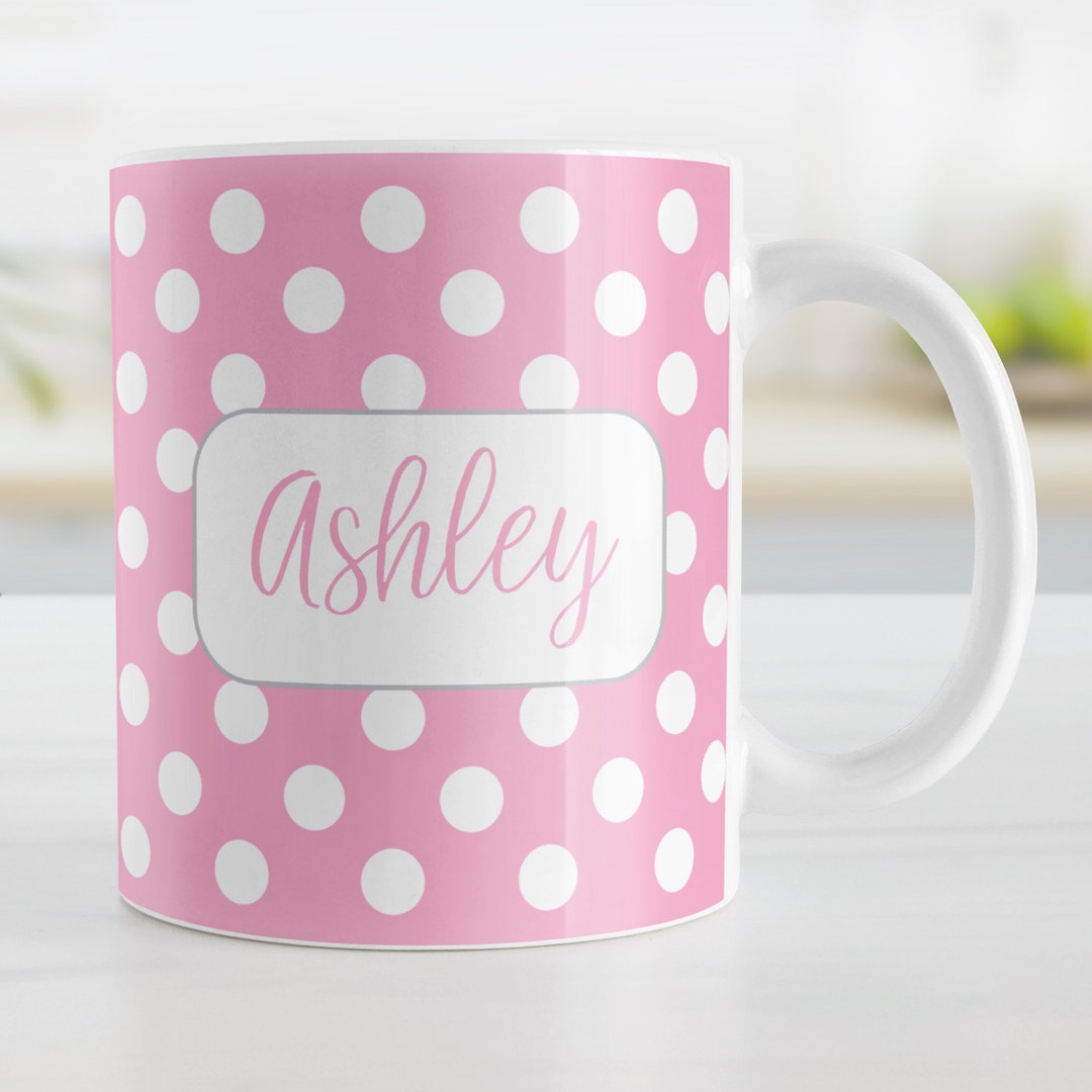 Personalized Pink Polka Dot Mug, Custom Name Gift for Birthday and ...