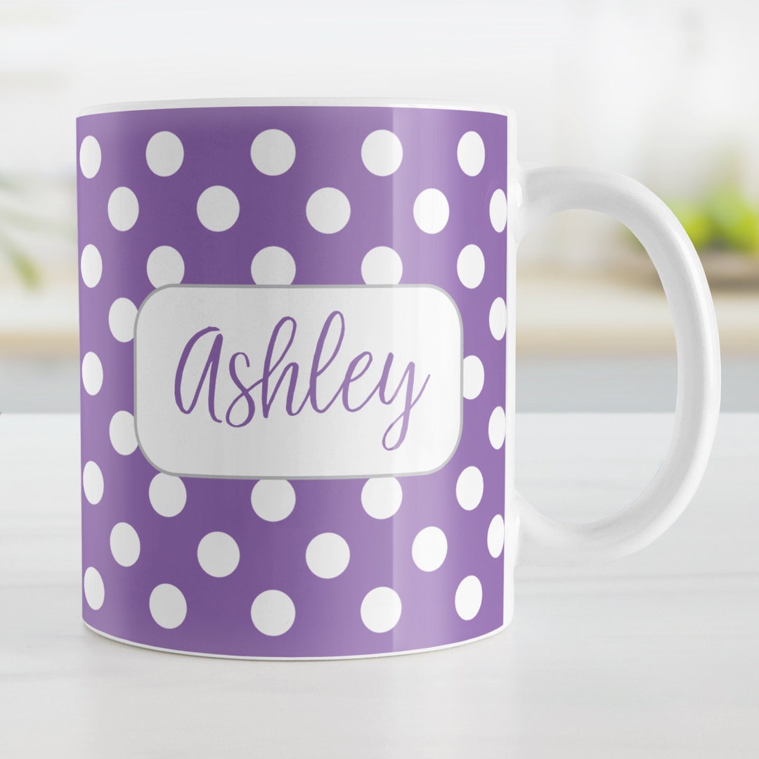 Personalized Polka Dot Mug, Purple 11oz or 15oz Ceramic Coffee Mug or ...