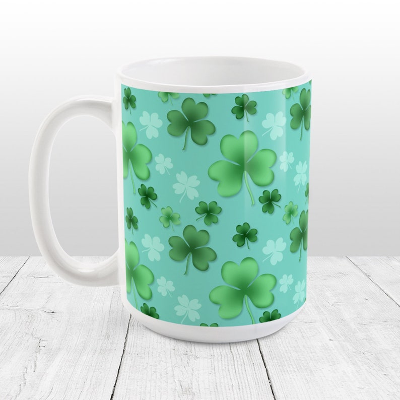 Lucky Clover Mug Green Teal Shamrock Pattern St - Etsy