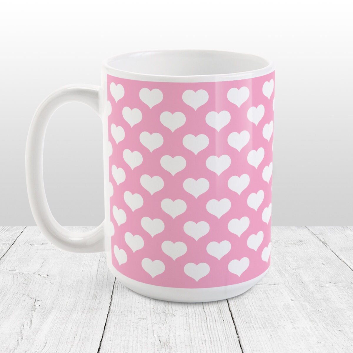 Pink Hearts Mug stylish cute white hearts over pink | Etsy
