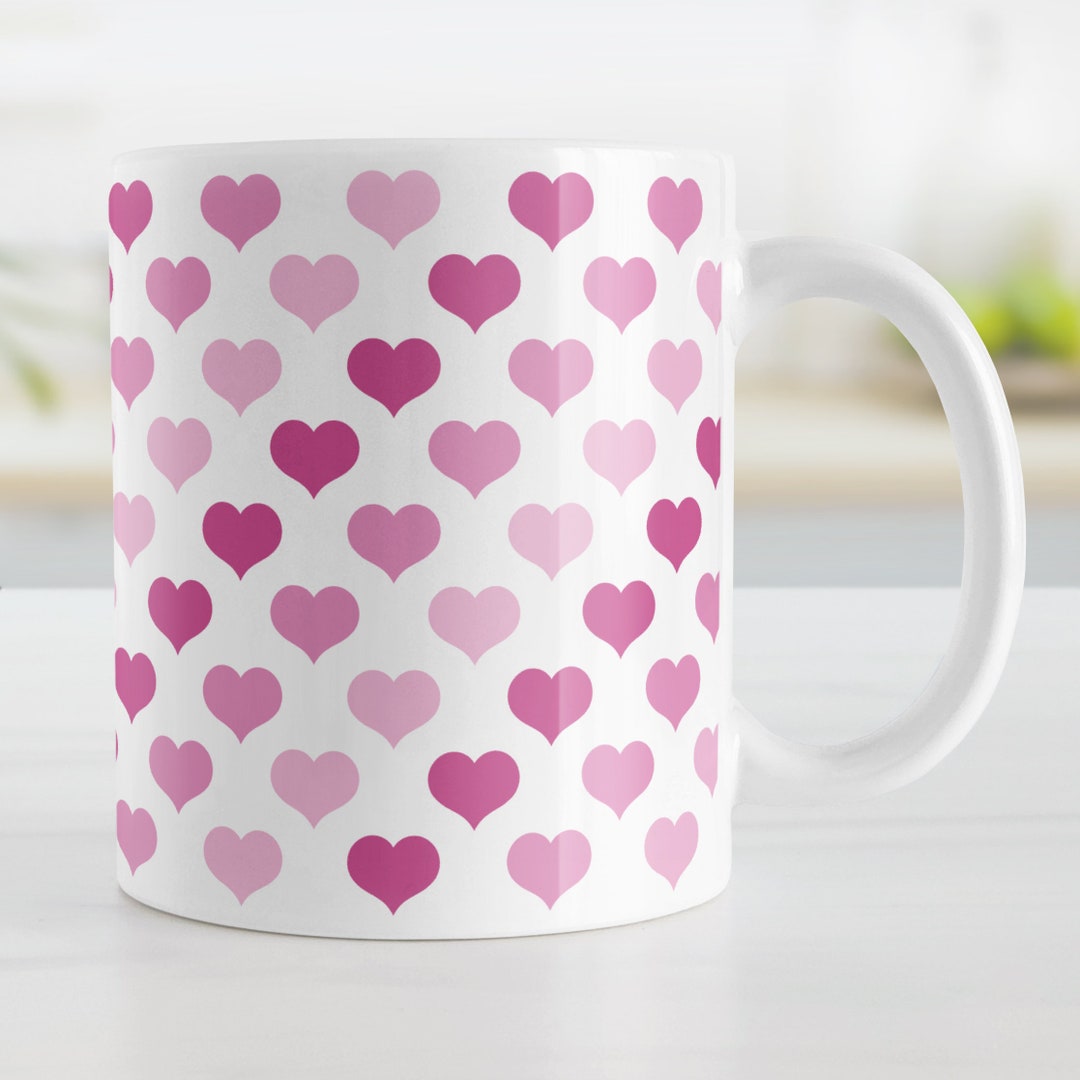 Pink Hearts Mug, Cute Pattern With Pink Hearts, Valentine's Day 11oz or ...