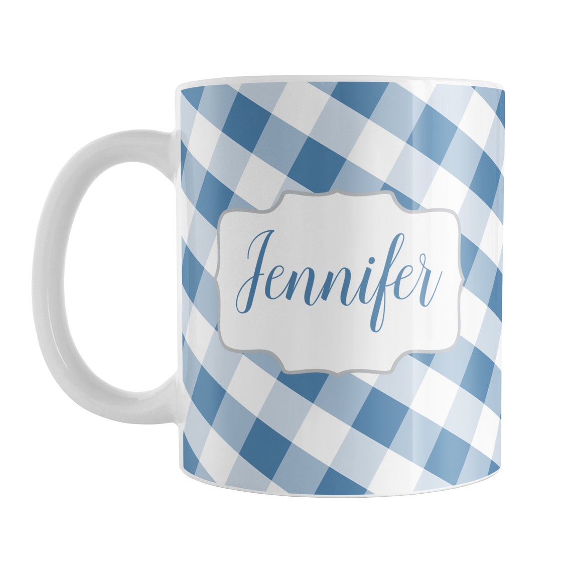Personalized Gingham Mug Blue Check Pattern Country Kitchen - Etsy