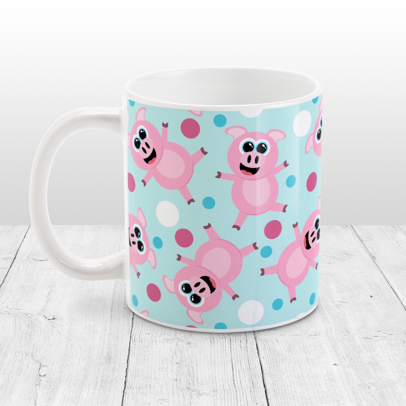 Pig Mug cute cartoon pig pattern pink and blue 11oz or | Etsy