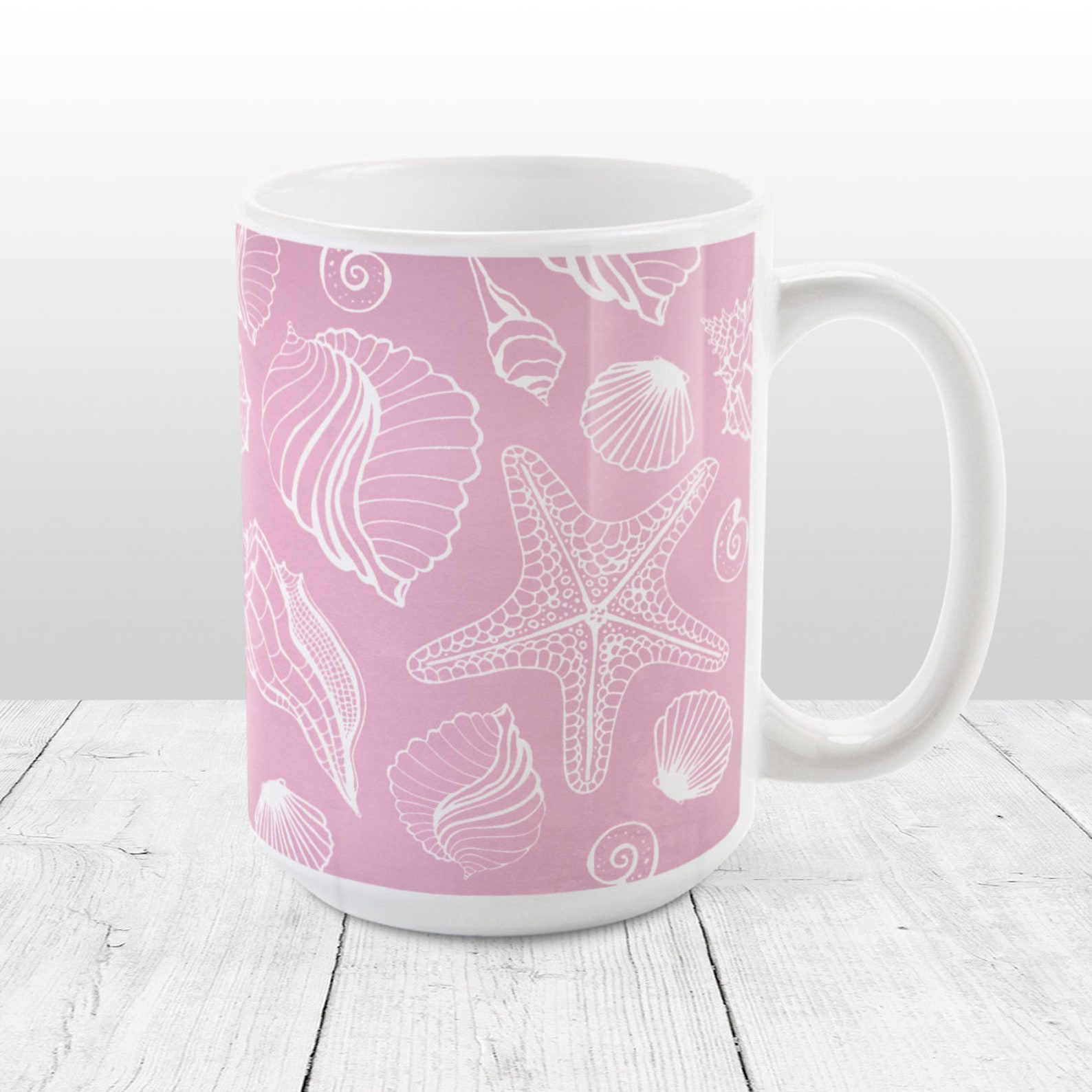 Pink Beach Mug White Seashell Pattern Beach Gift 11oz or - Etsy