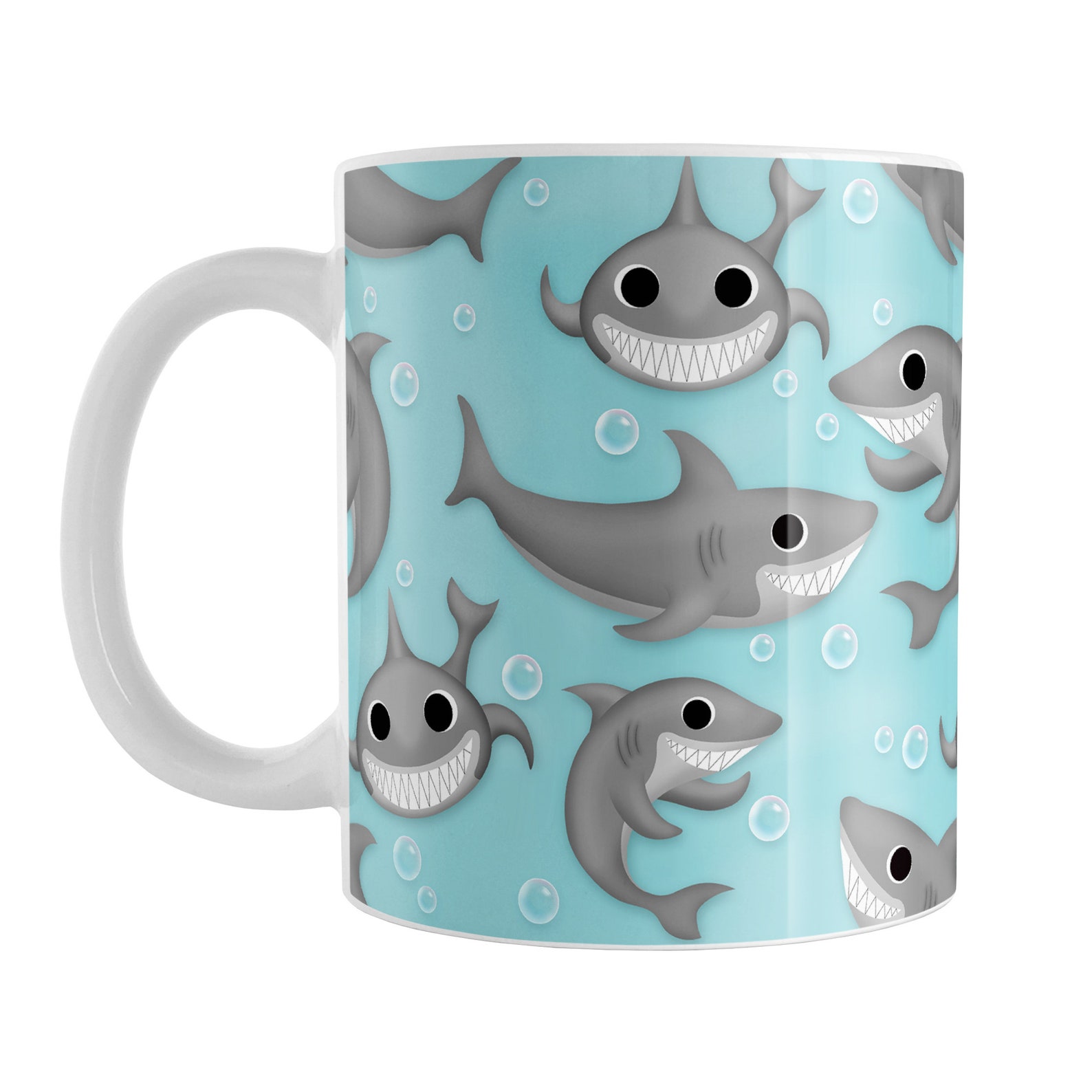 Shark Mug, Cute Shark Pattern Underwater Bubbles, Under the Sea Design ...