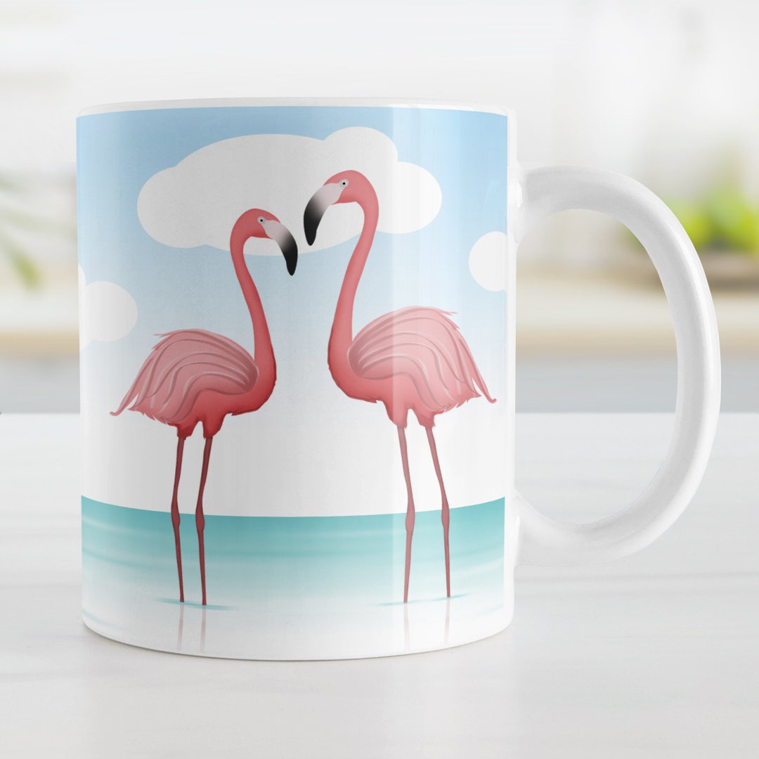 Flamingo Mug With Tropical Pink Flamingos in Water Ceramic Pink - Etsy