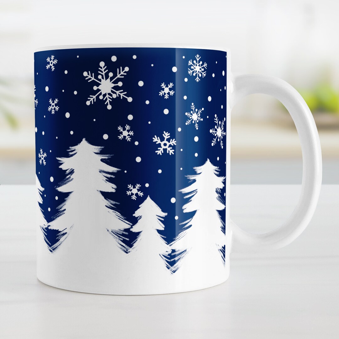 Winter Night Snow Mug, Snowing Sky With Winter Trees, Winter Gift 11oz ...