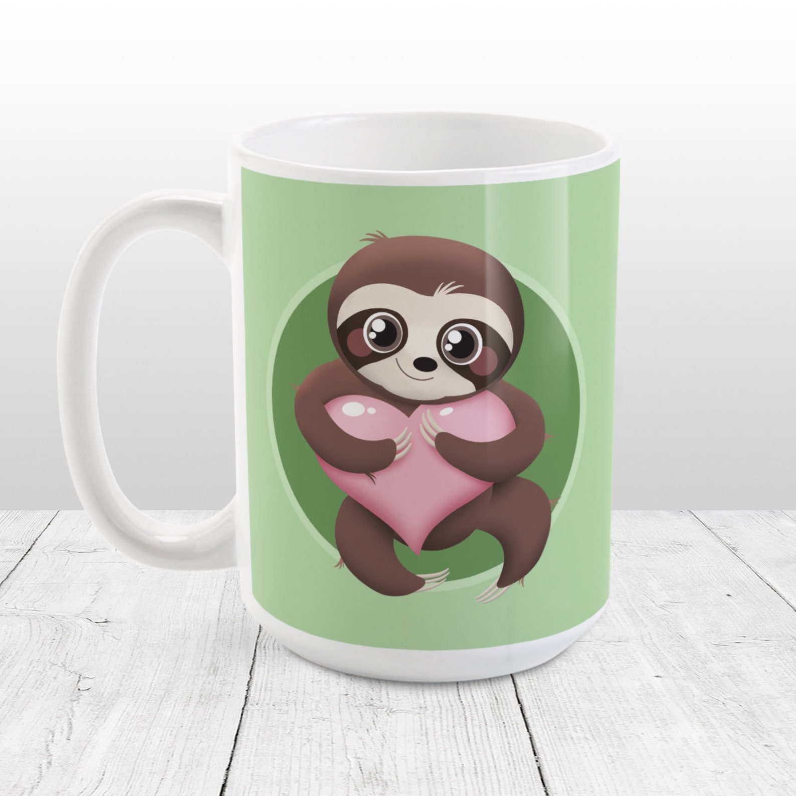 Cute Sloth Mug Pink Heart Green 11oz or 15oz Ceramic Coffee - Etsy ...
