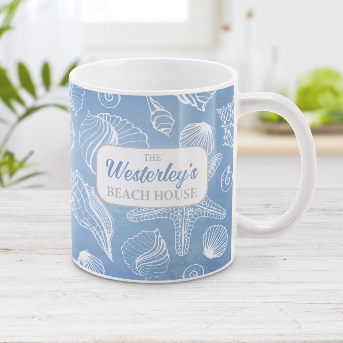 Personalized Beach Mug blue white seashell pattern beach | Etsy