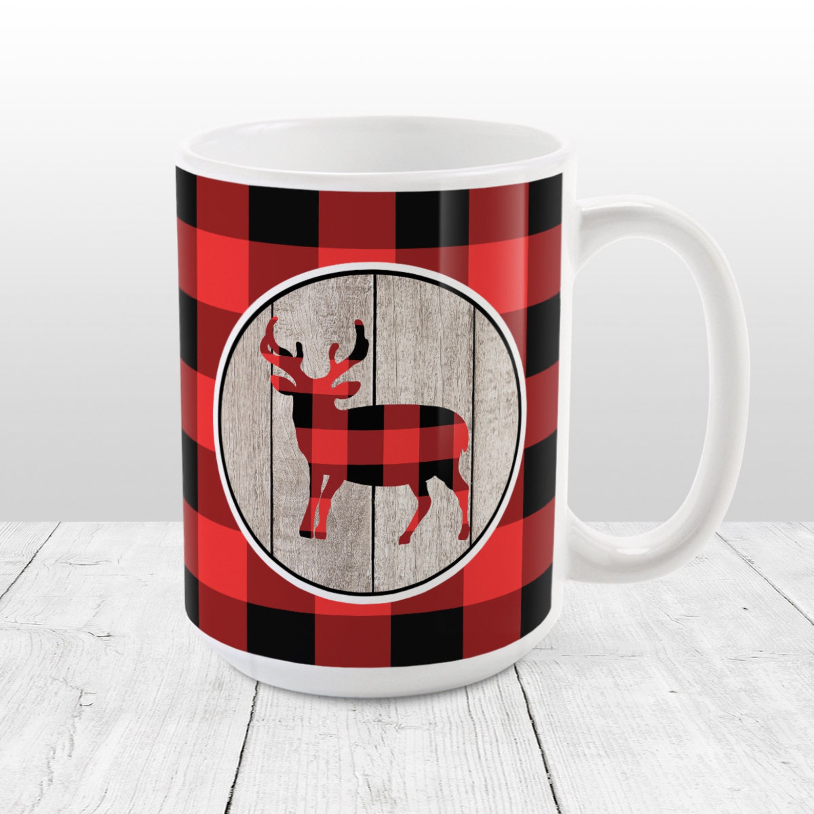 Red Buffalo Plaid Deer Mug Rustic Red Black Check Pattern | Etsy