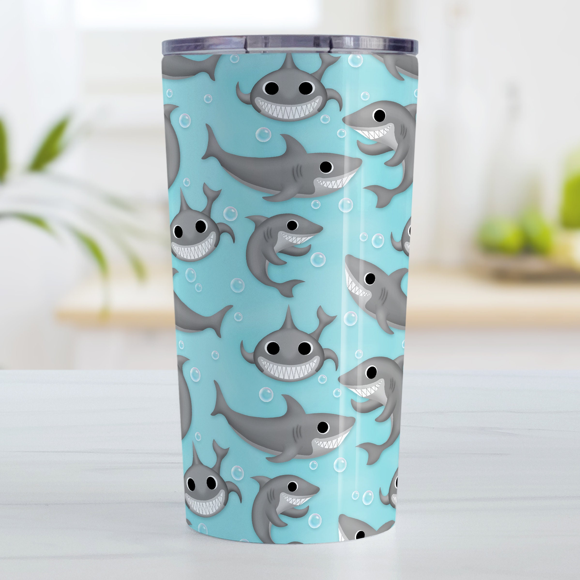 Shark Tumbler Cup, Cute Shark Pattern Underwater Bubbles, Insulated ...