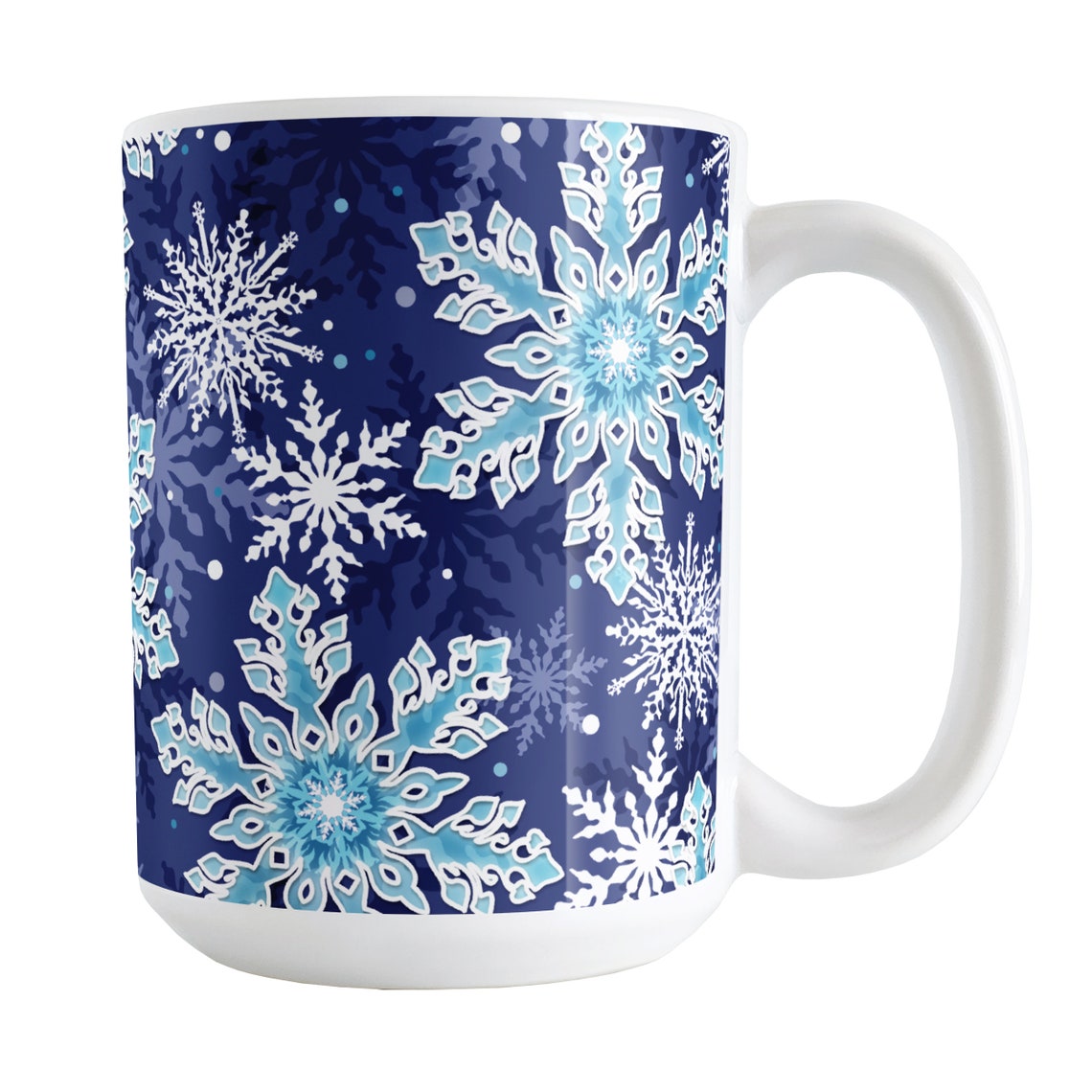 Blue Snowflake Mug Navy Blue Aqua Winter Pattern 11oz or - Etsy