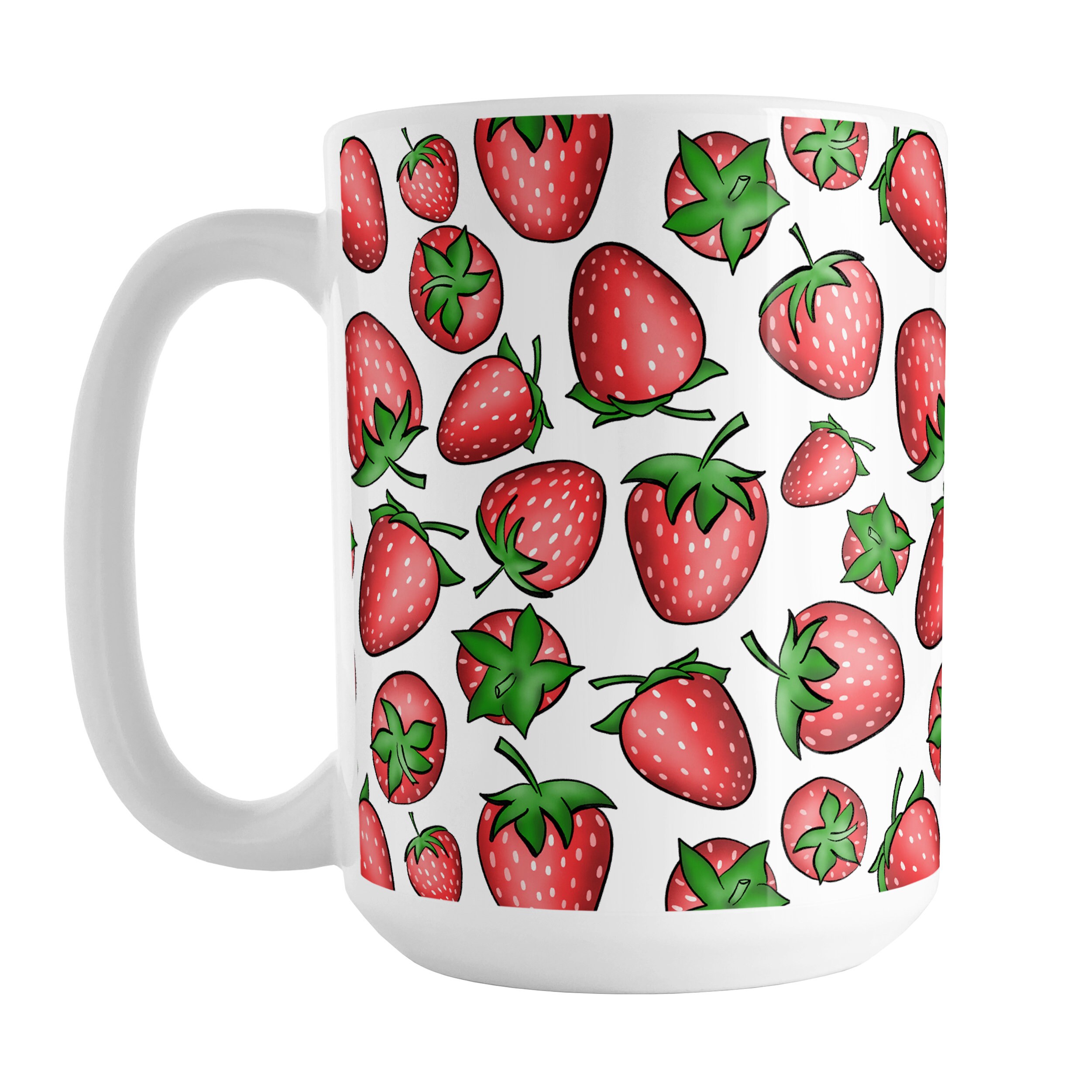 Strawberries Mug Red Green Strawberry Pattern Spring Summer - Etsy