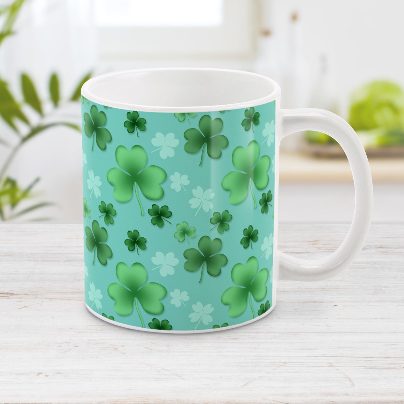 Lucky Clover Mug Green Teal Shamrock Pattern St - Etsy