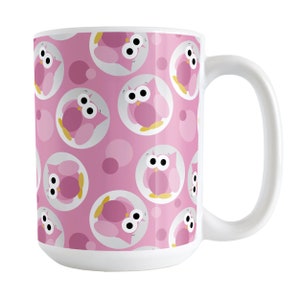 Pink Owl Mug, Funny Cute Pattern, Owl Gift 11oz or 15oz Ceramic Coffee ...